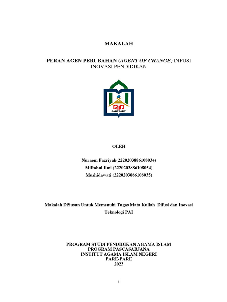 Peran Agen Perubahan Agent of Change Dif | PDF | Karier & Perkembangan ...