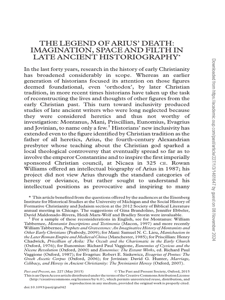 The Legend of Arius' Death: Imagination, Space and Filth in Late ...