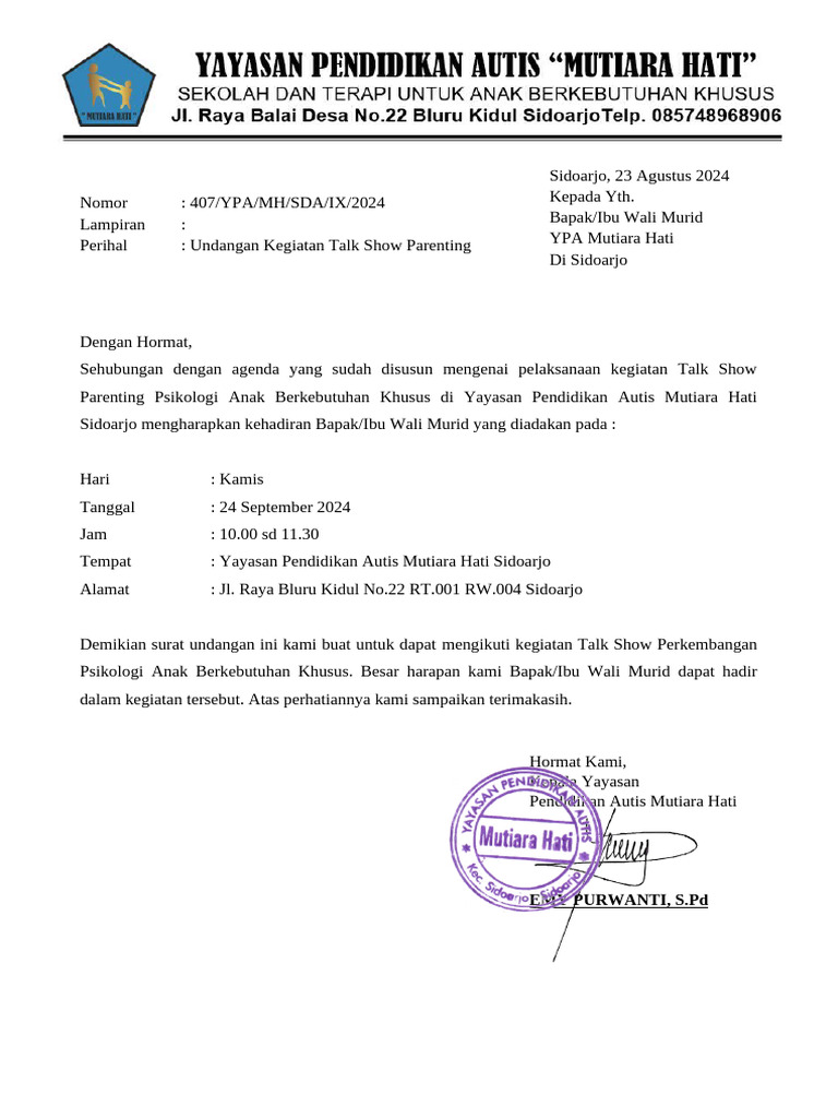 Undangan Talk Show Parenting YPA Mutiara Hati | PDF | Kesehatan Holistik