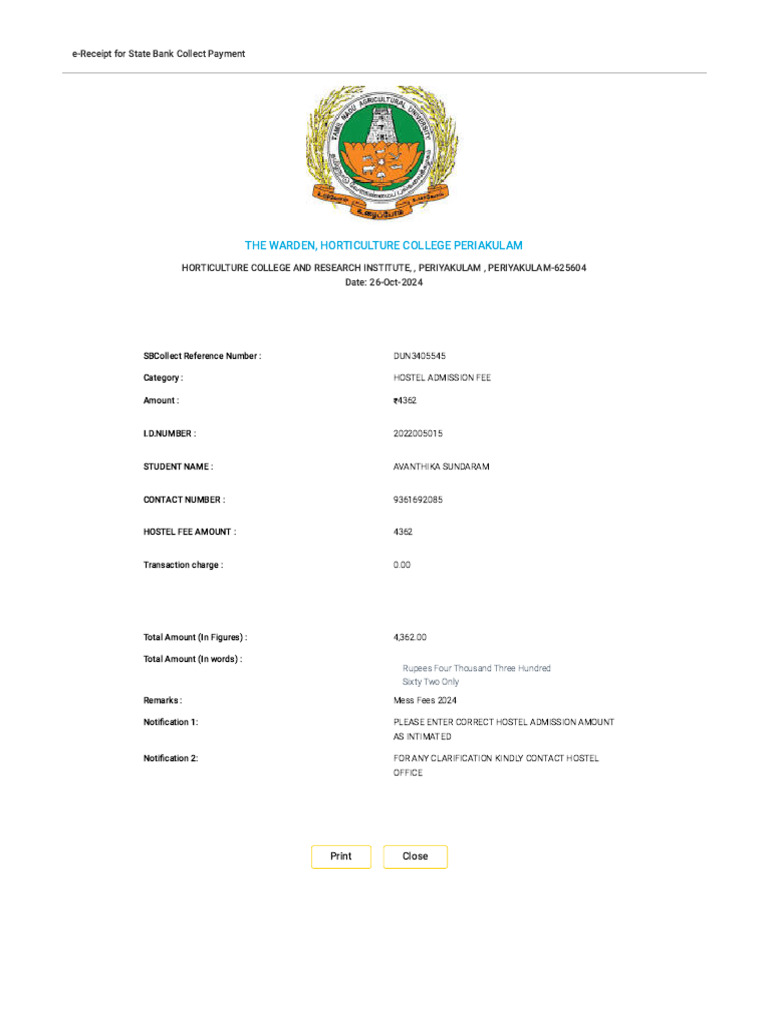 Mess Fees 2024 | PDF