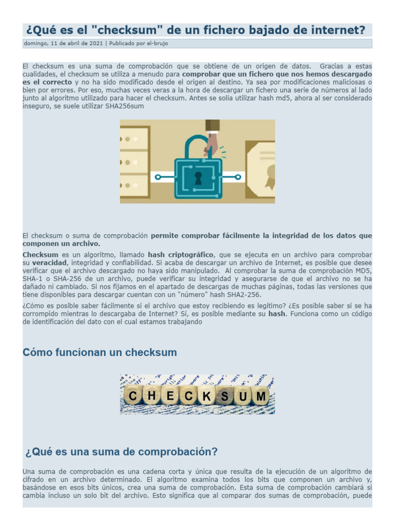 Blog Elhacker - NET - ¿Qué Es El - Checksum - de Un Fichero Bajado de Internet | PDF | Archivo ...