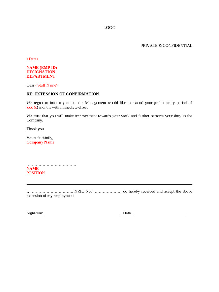 Extend Probation Letter - Sample | PDF