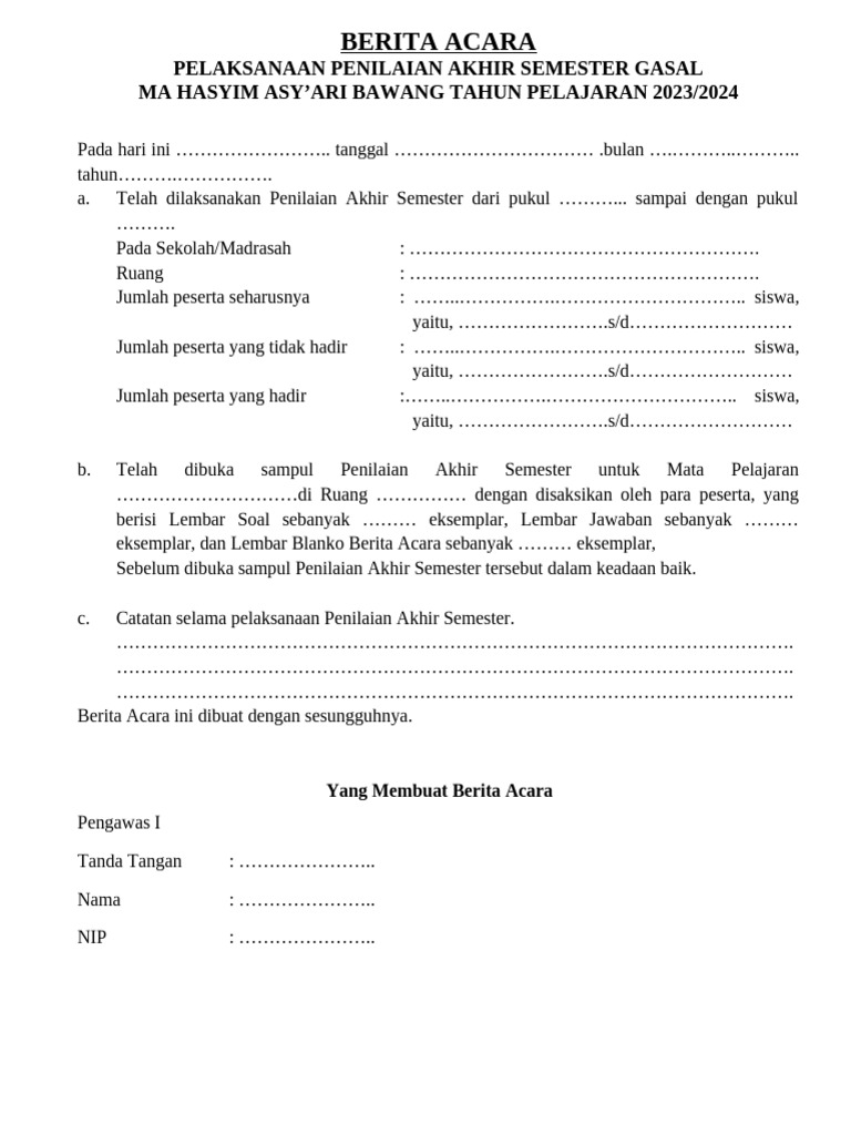 Berita Acara Dan Daftar Hadir PAS Ganjil | PDF | Seni