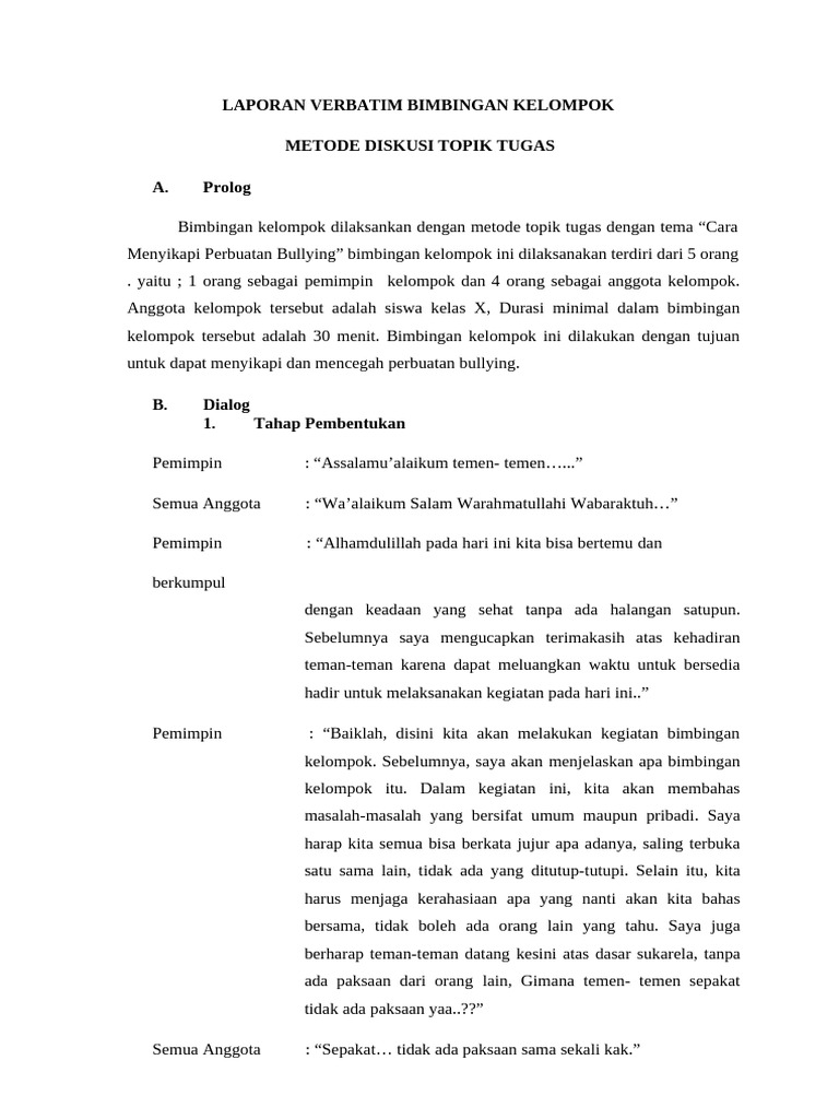 Laporan Verbatim Bimbingan Kelompok | PDF