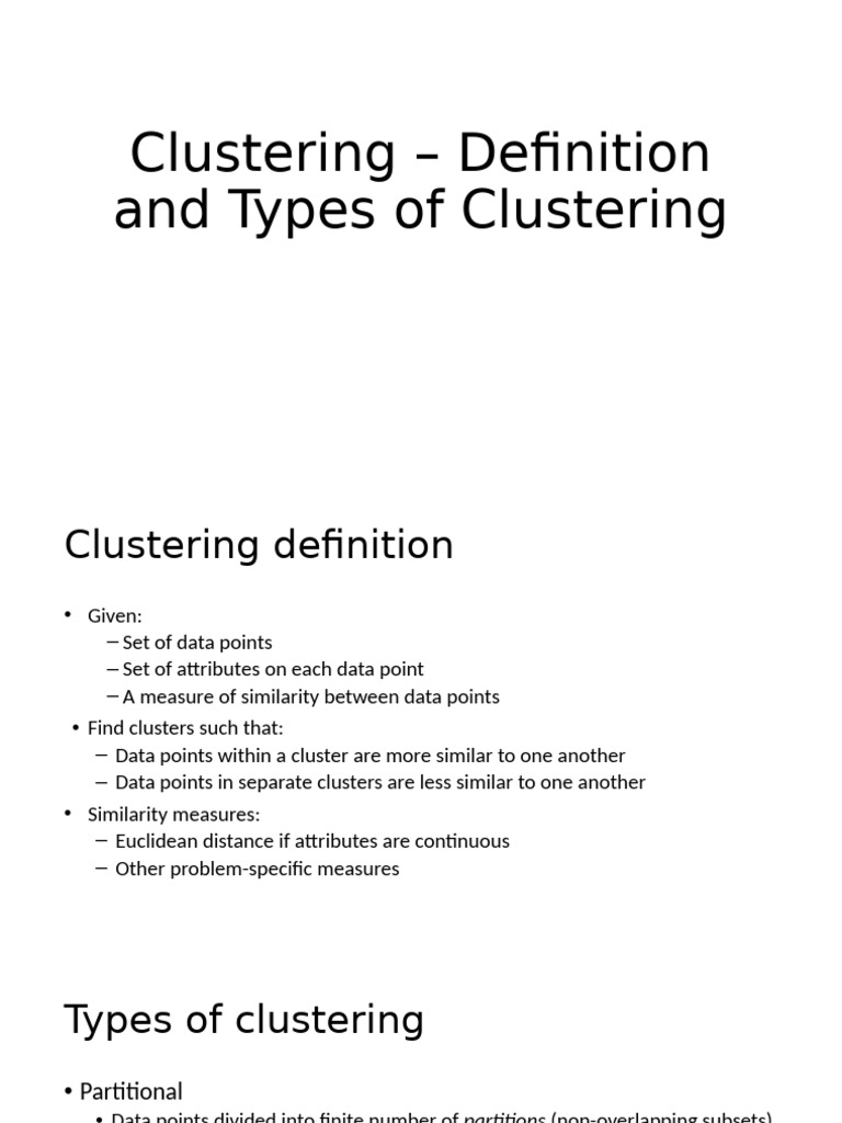 Clustering - Definition and Types of Clustering | PDF
