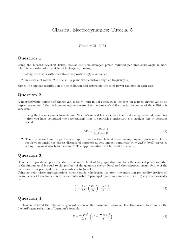 Advanced Electrodynamics Problems | PDF | Applied And Interdisciplinary Physics | Quantum Mechanics