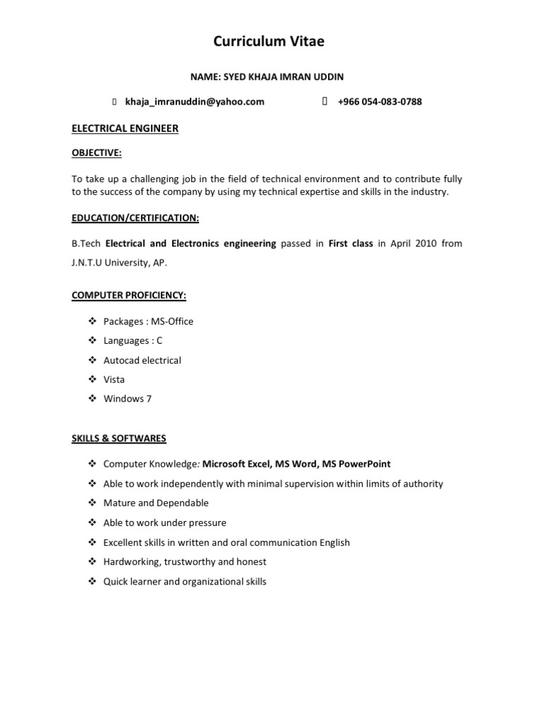 Electrical Engineer CV | PDF