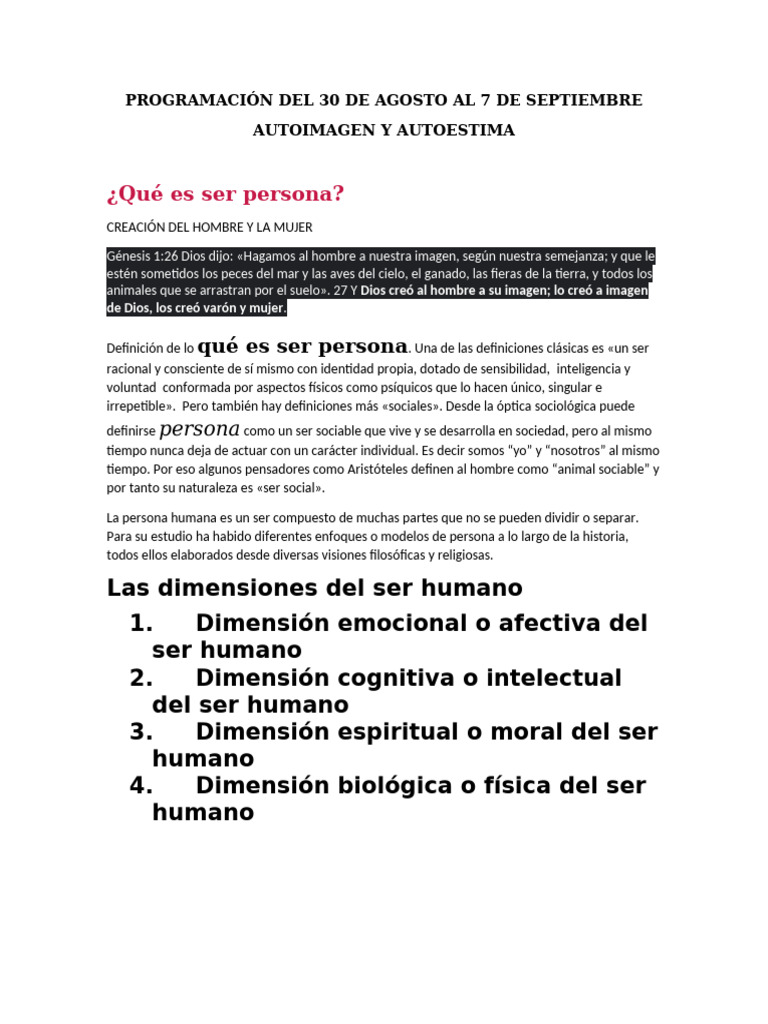 Autoimagen y Autoestima. Programadocx | PDF | Ciencias sociales | Religión y espiritualidad