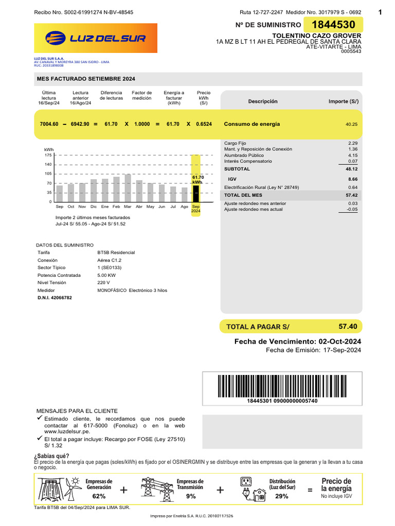 Tolentino Cazo Grover 1A MZ B LT 11 Ah El Pedregal de Santa Clara | PDF | Energia electrica ...