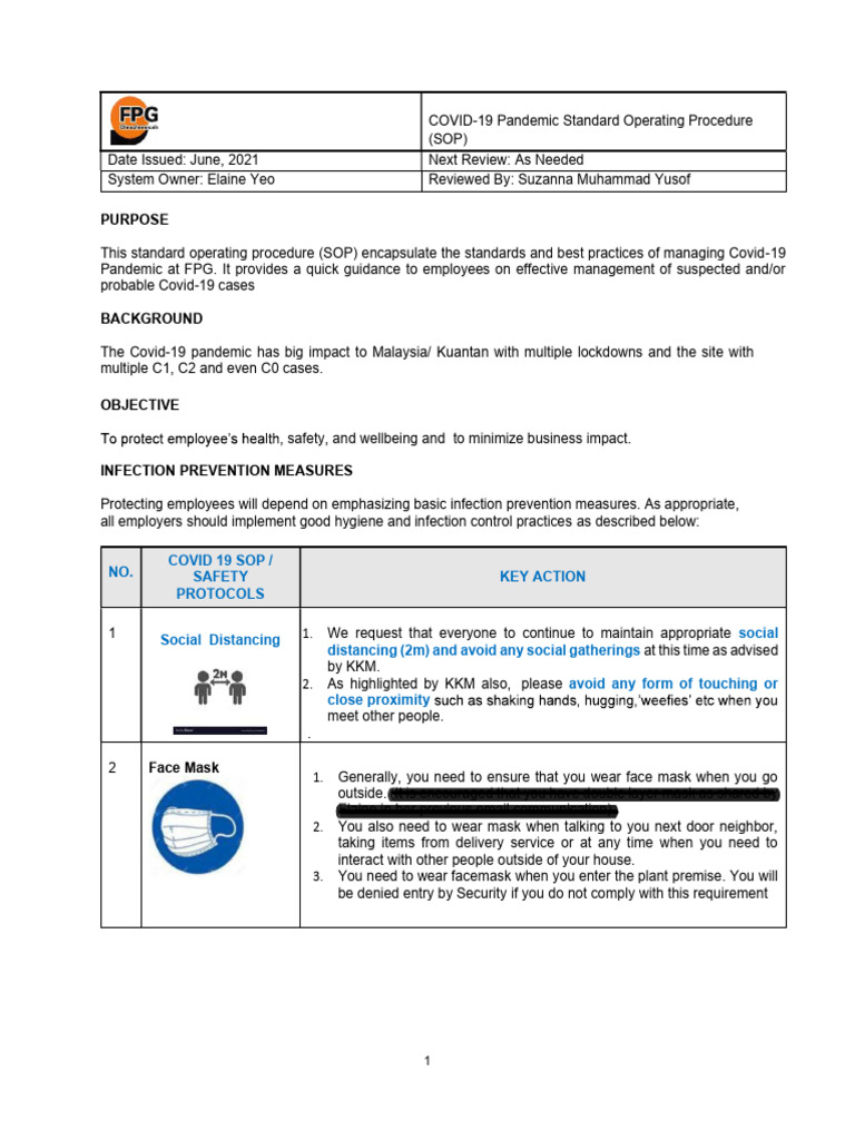 COVID-19 SOP for Employee Safety | PDF | Pandemic | Epidemiology