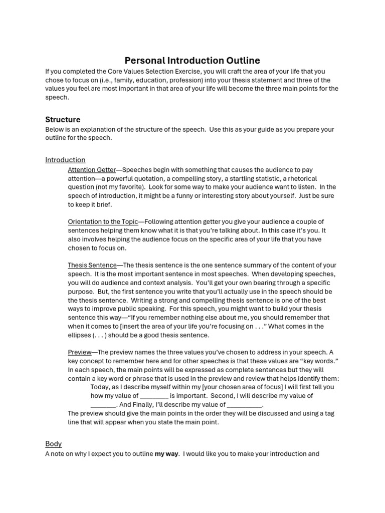 Personal Introduction Outline | PDF | Public Speaking | Wisdom