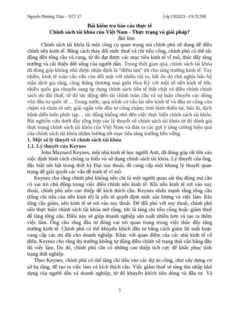 bài 1. Ktra Chính sách TK - thực trạng, giải pháp (đã sửa) | PDF