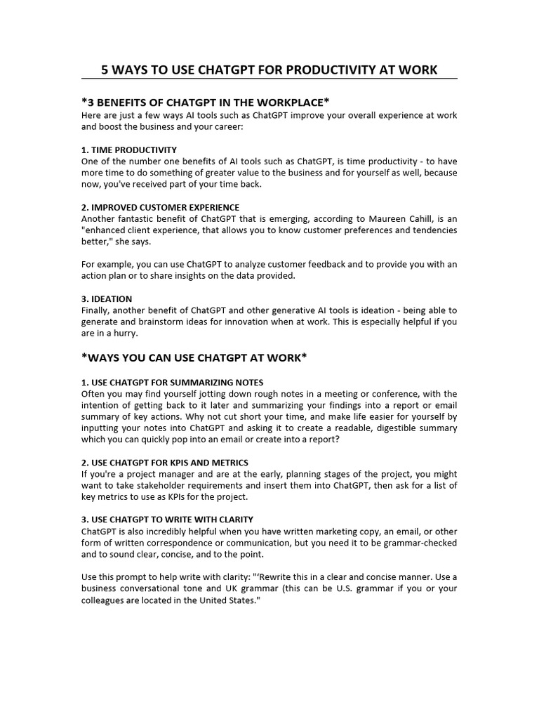 5 Ways To Use ChatGPT For Productivity at Work | PDF | Artificial ...