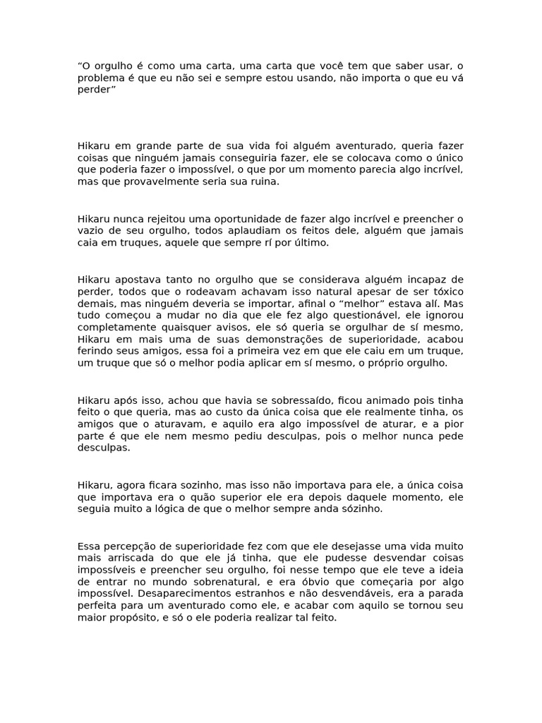 Orgulho e Queda: A Jornada de Hikaru | PDF