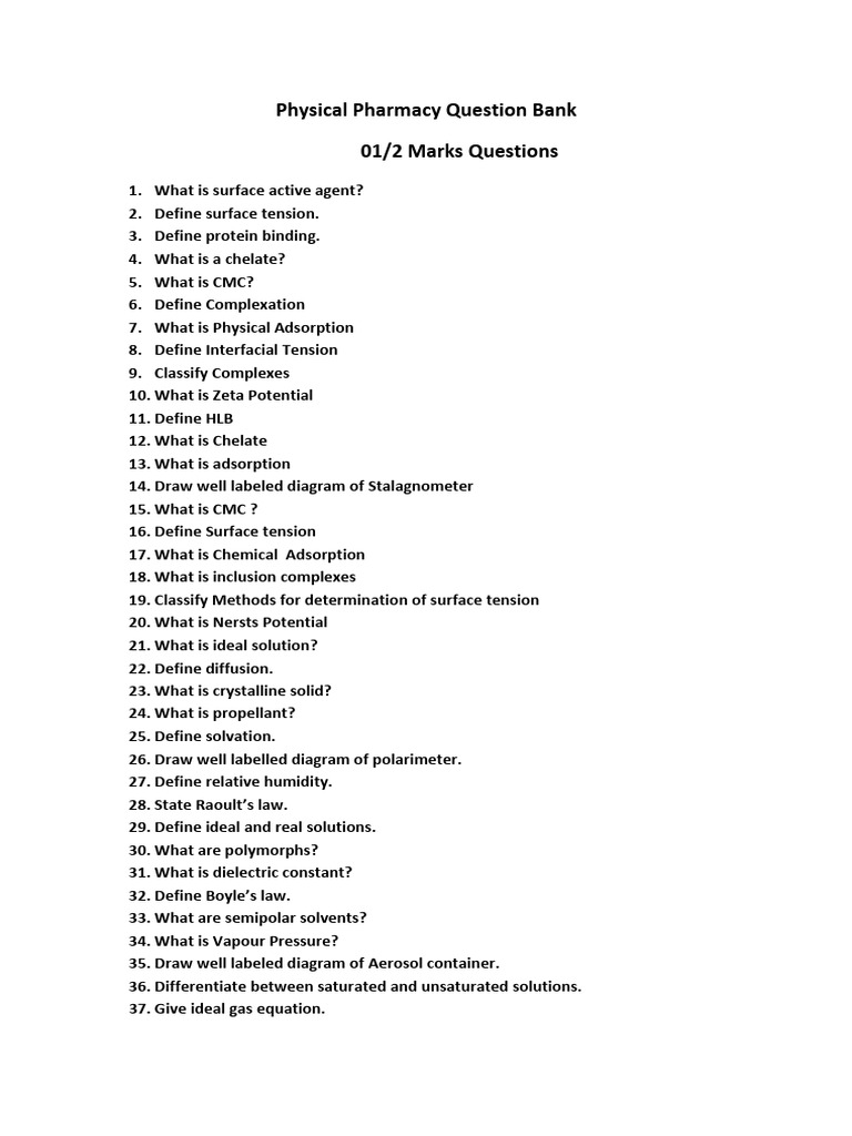 Question Bank PP | PDF | Adsorption | Solubility