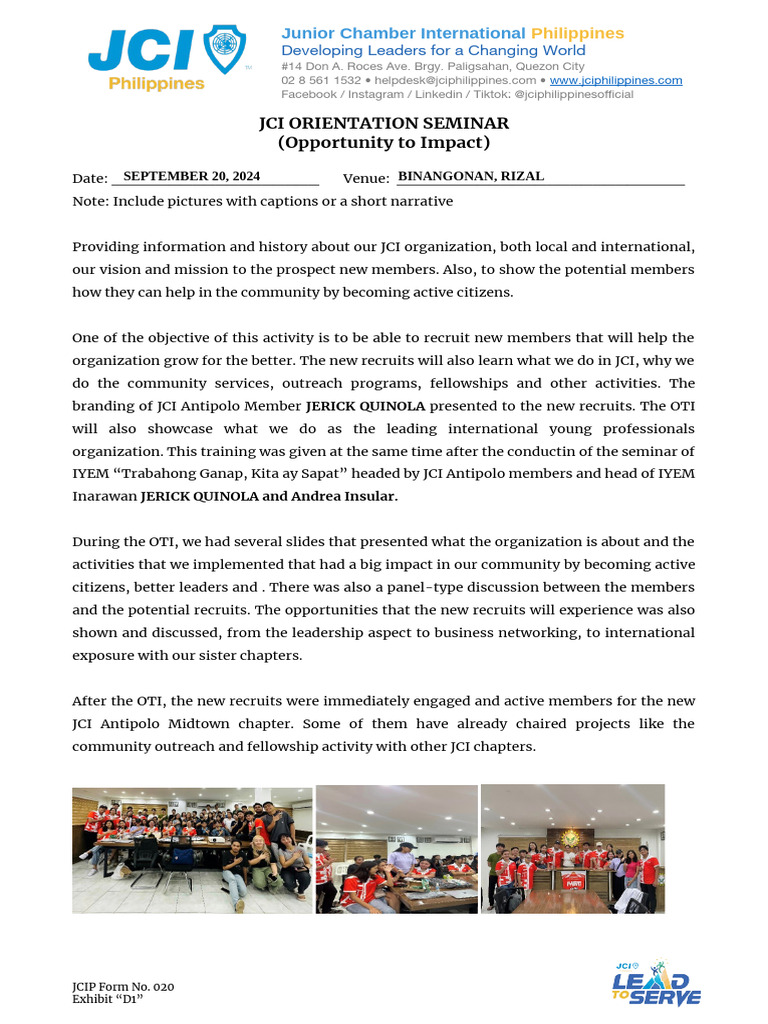 Exhibit D1 - OTI JCI BLUE BINANGONAN | PDF