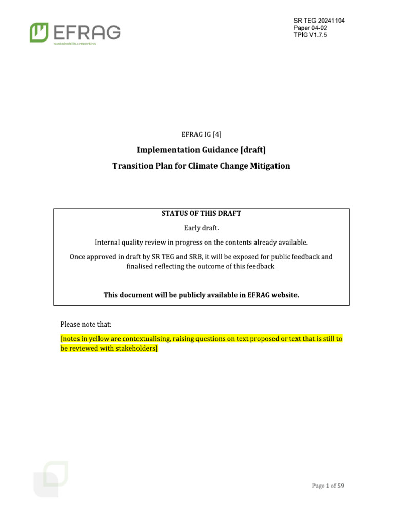 EU EFRAG Draft Guidance On Transition Plans | PDF