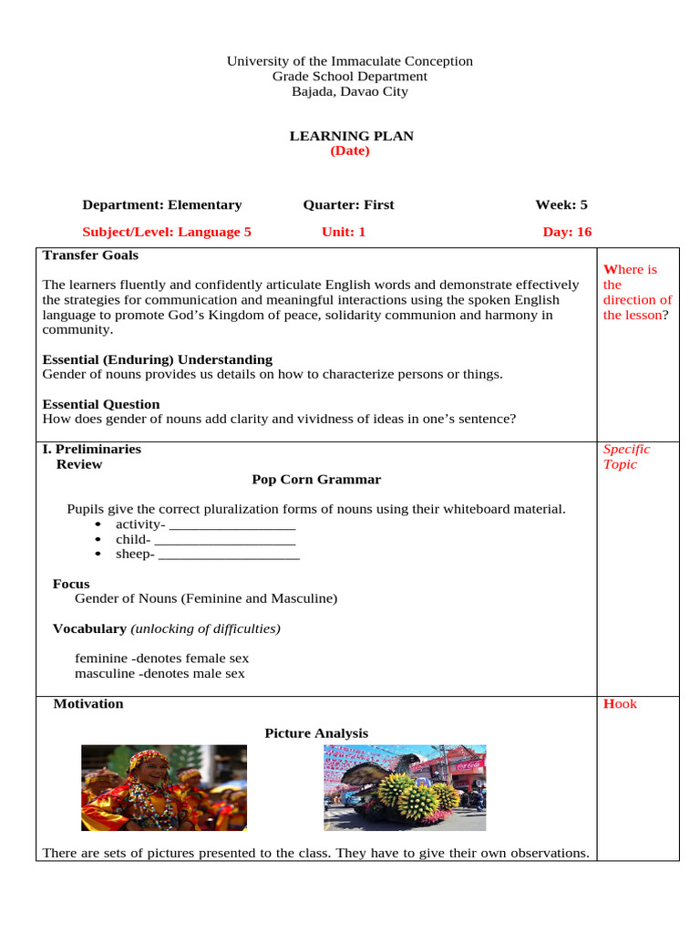 Learning Plan English | PDF | Grammatical Gender | Gender