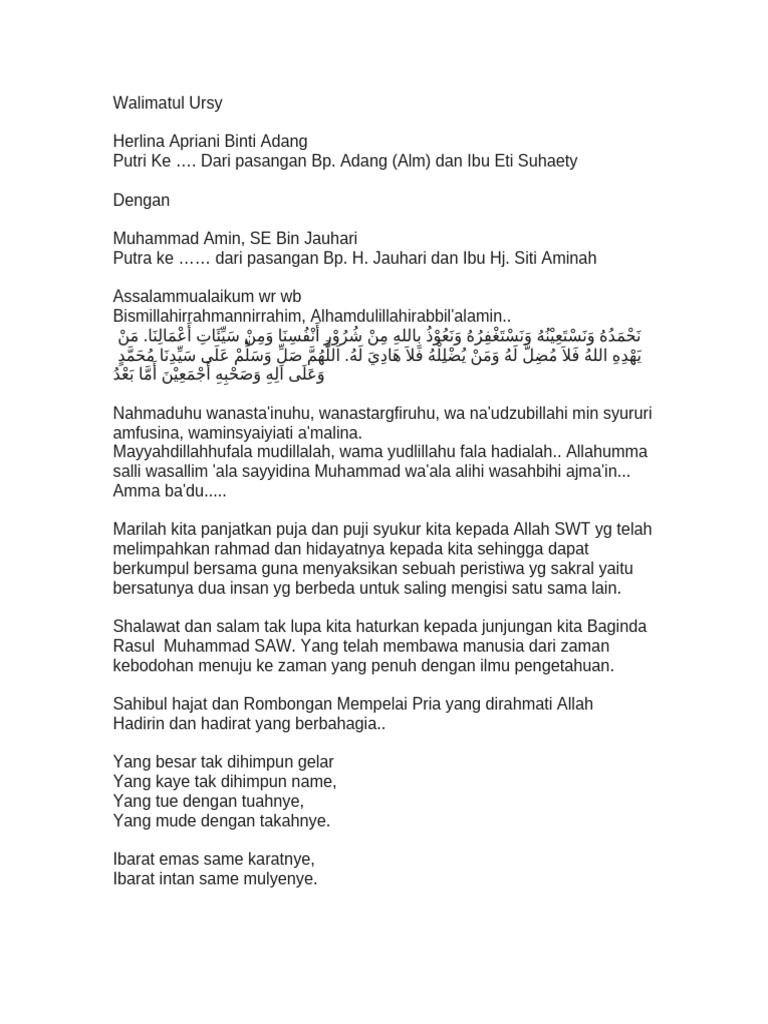 Akad Nikah Herlina dan Muhammad Amin | PDF | Agama & Spiritualitas
