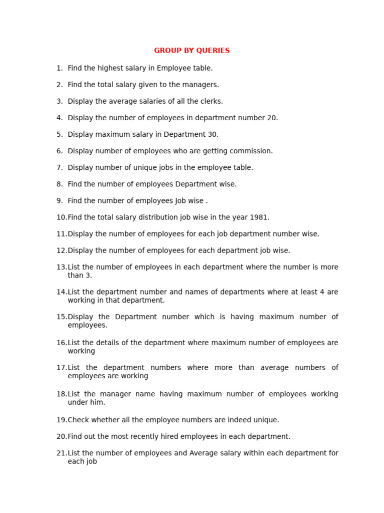 Groupby Queries Pdf Business