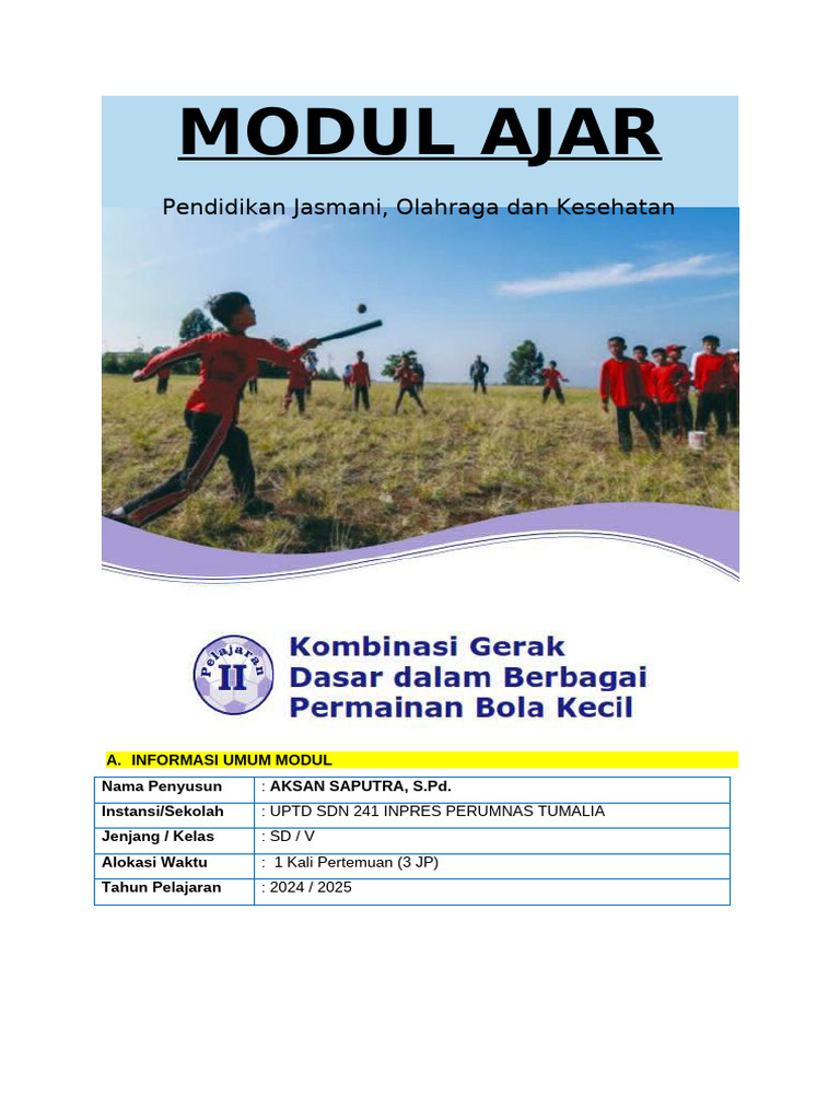 Modul Ajar Pjok Observasi Pmm Bola Kasti | PDF