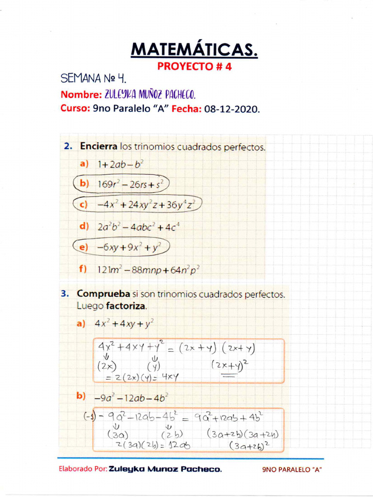 Tarea Semana 4 - Mat - Zuleyka - Muñoz - P - 9no - A | PDF
