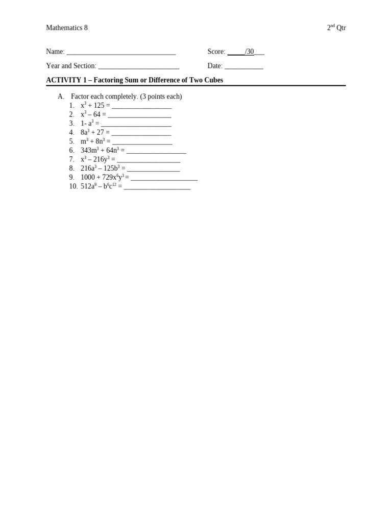 Math 8 Activity 1 - Async | PDF