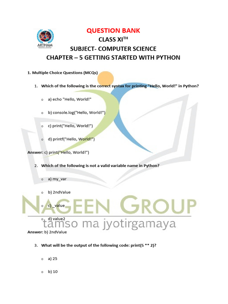 Class 11 Question Bank Computer Science Chap 5 (2024-25) | PDF | Computer Programming