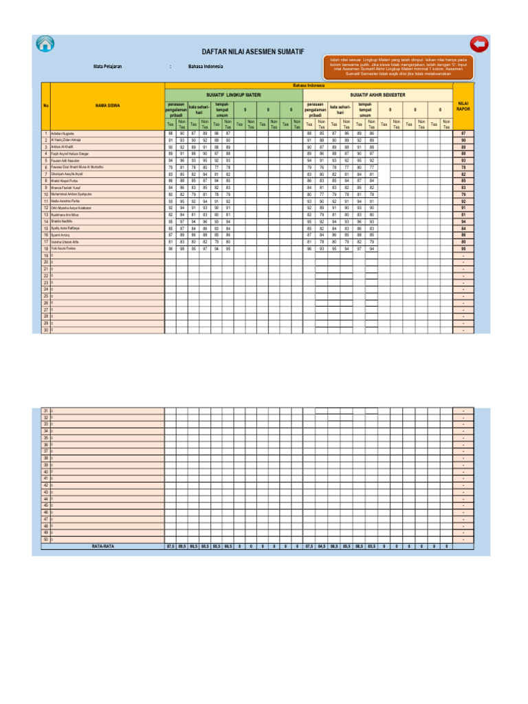 Rekap Nilai Akhir 2a Ganjil BINDO | PDF