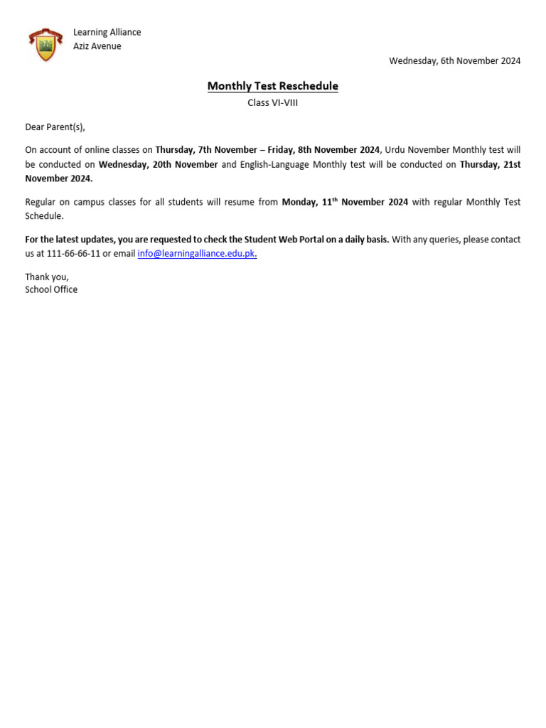 1730891785SS AA - Nov-Monthly Test Postpone | PDF