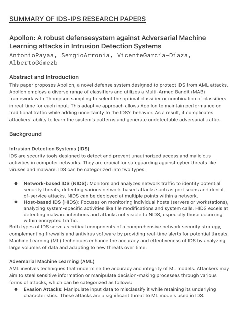 Summary of Ids-Ips Research Papers | PDF | Machine Learning ...