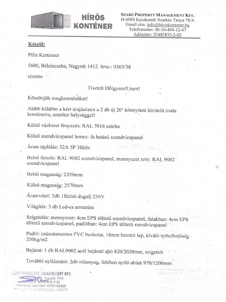 Ajánlat Konténer Hírös | PDF