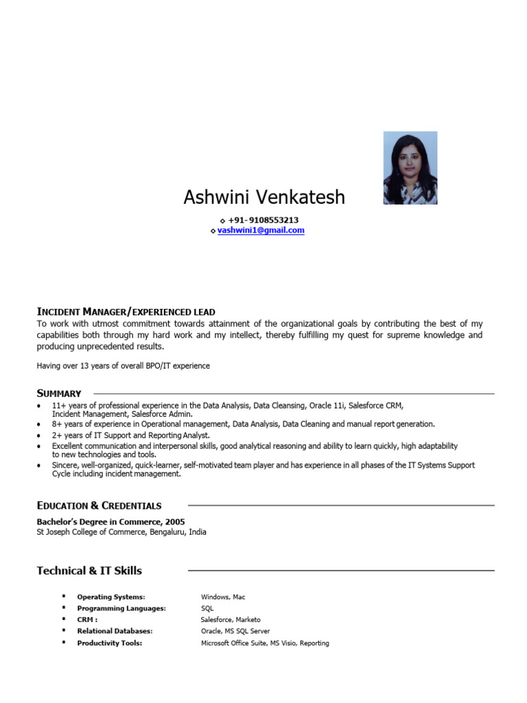 Ashwini V_Resume-1 | PDF | Customer Relationship Management | Oracle ... Ashwini V_Resume-1 | PDF | Customer Relationship Management | Oracle ...