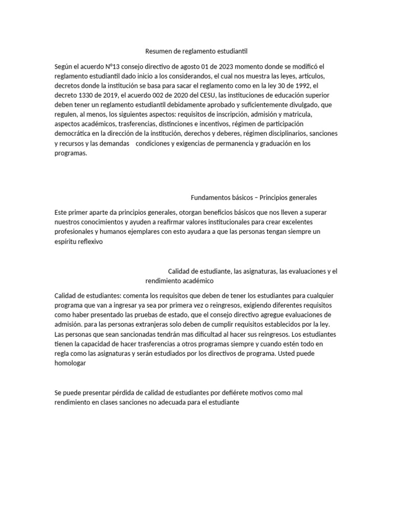 Resumen de Reglamento Estudiantil | PDF | Evaluación