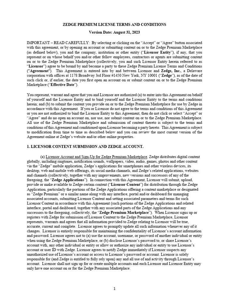 Zedge Premium License Terms | PDF | Indemnity | License