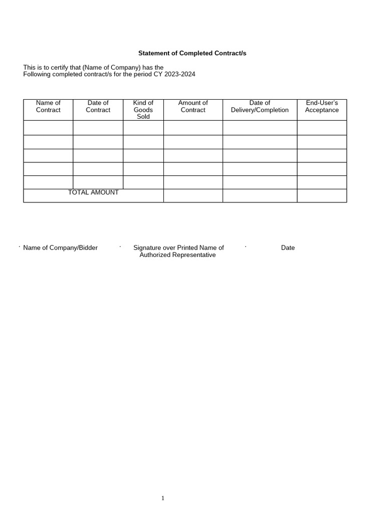 Statement of Completed and Ongoing Contracts - Sample | PDF