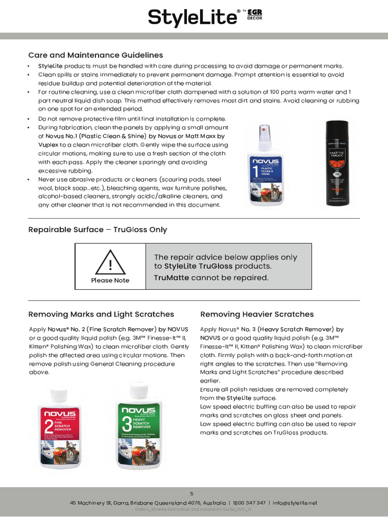 StyleLite - Care and Maintenance Guidelines | PDF