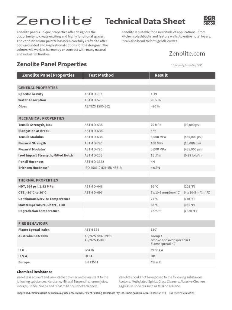 Zenolite Tech Data Sheet 09 2020 | PDF | Applied And Interdisciplinary ...