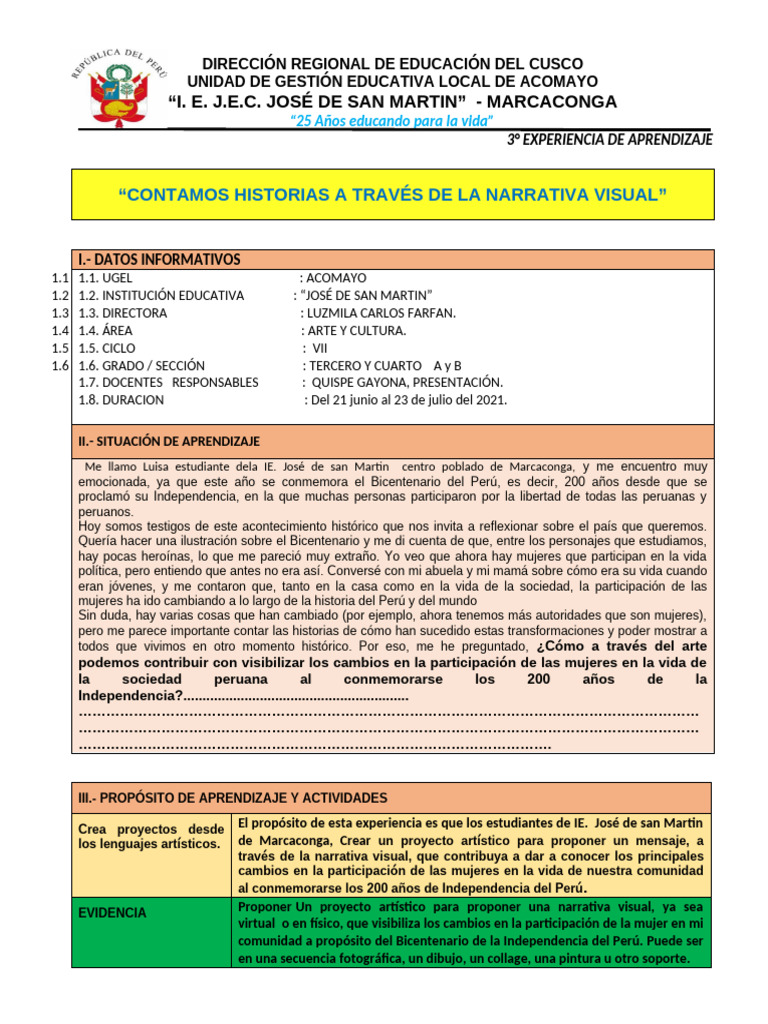 4° Experiencia de Aprendizaje Ciclo VII | PDF | Historia