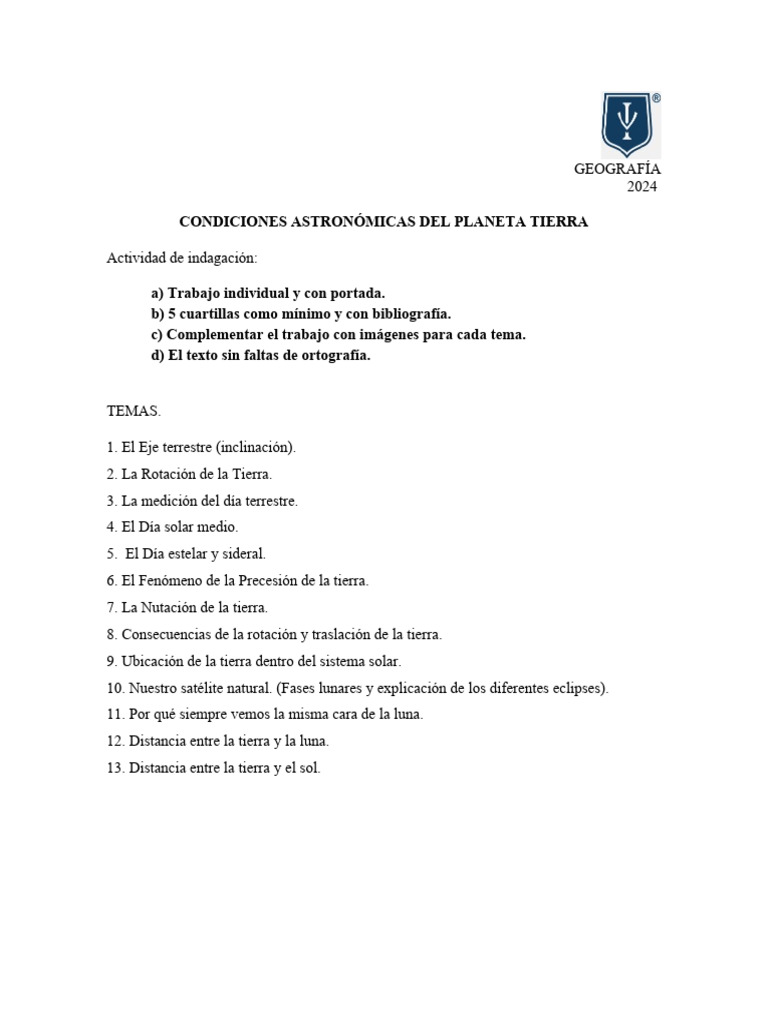 Condiciones Atronómicas de La Tierra 2024 | PDF | Ciencia y matemáticas