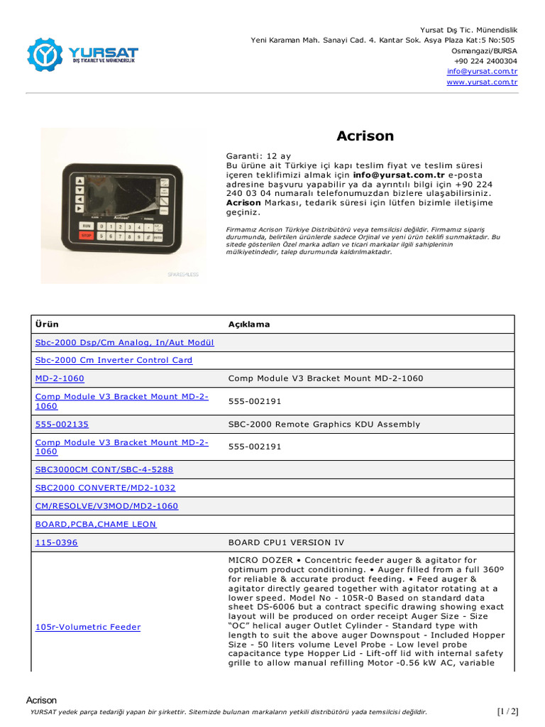 Acrison Turkiye | PDF