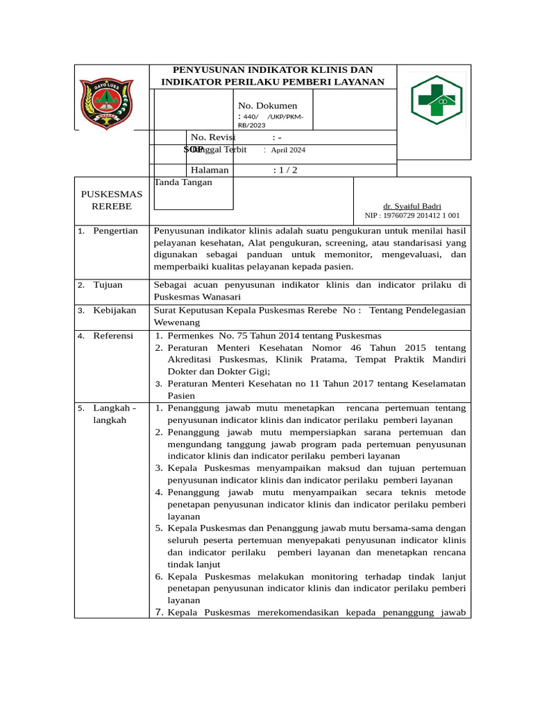 5421 SOP Penyusunan Indikator Klinis & Indikator Perilaku | PDF ...