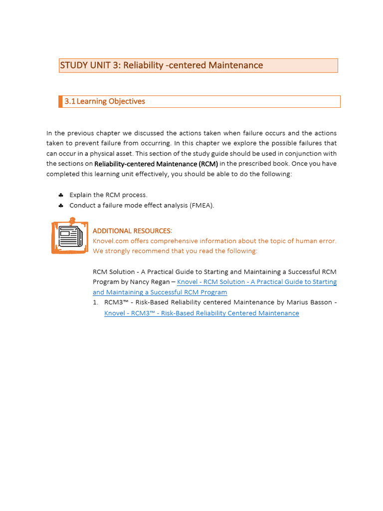MEN3701 - Reliability Centred Maintenance | PDF | Reliability Engineering