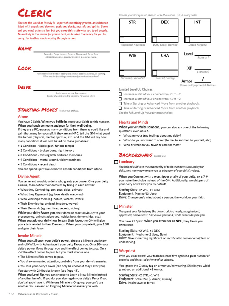 Chasing Adventure 1.6 - Cleric - Character Sheet | PDF | Miracle | Deities