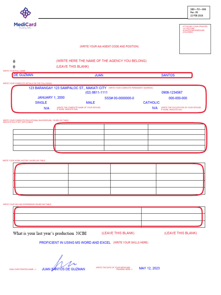 Sample Personal Information Sheet | PDF