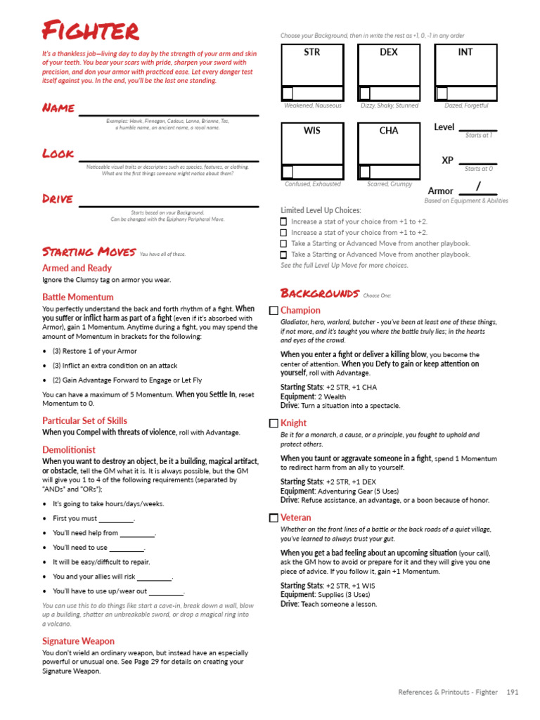 Chasing Adventure 1.6 - Fighter - Character Sheet | PDF