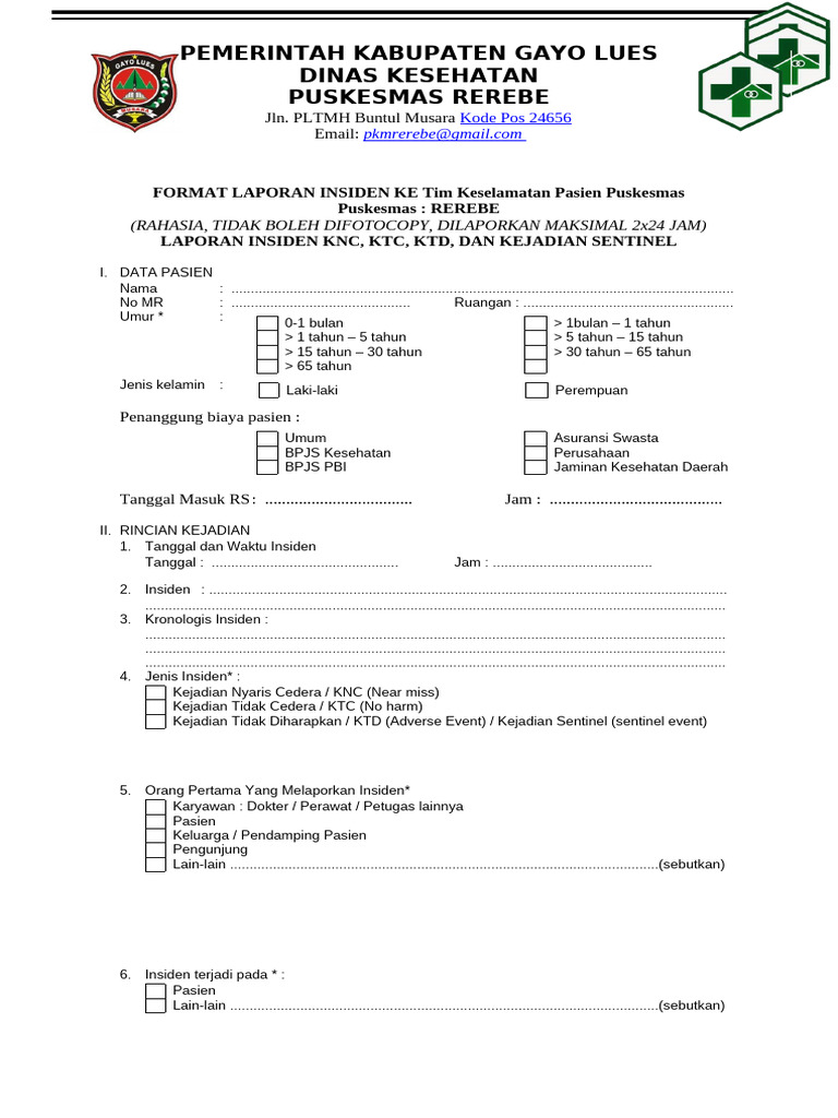 Form Laporan Insiden Keselamatan Pasien | PDF | Hukum | Sains & Matematika