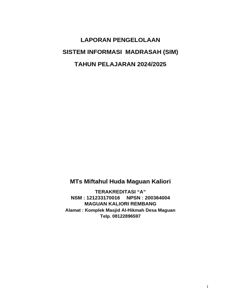 Laporan Pengelolaan SIM MADRASAH | PDF