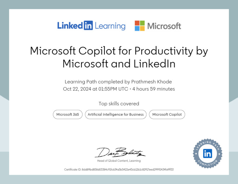 Khode Certificate Microsoft Copilot For Productivity | PDF