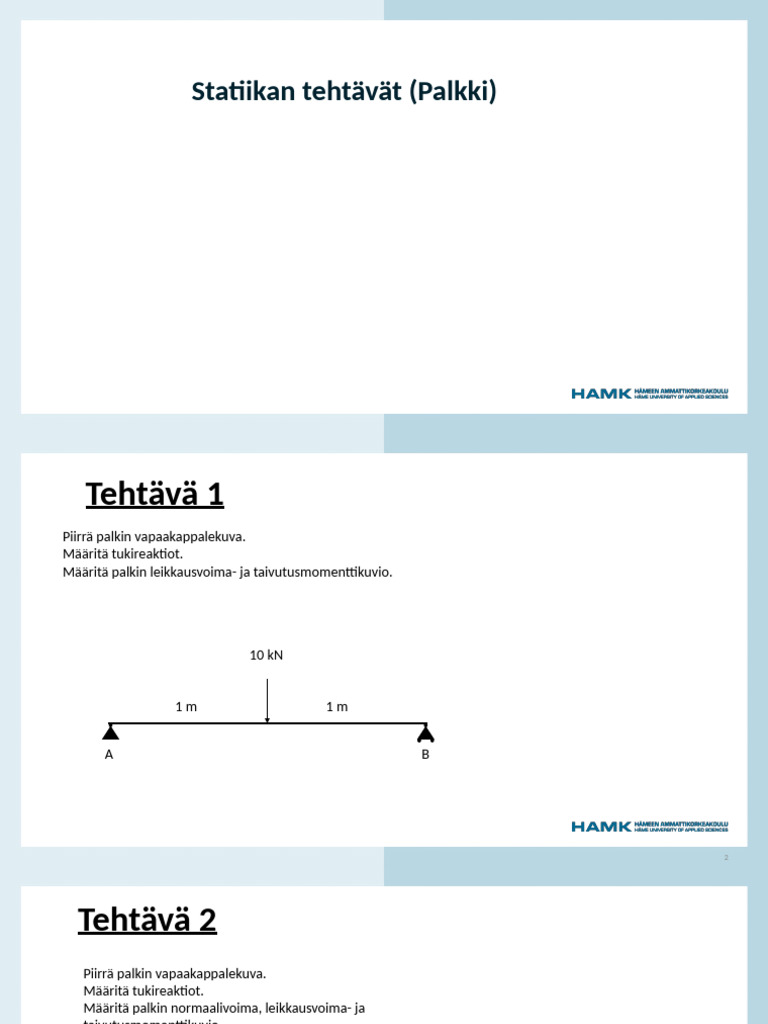 Statiikan Tehtävät (Palkki) | PDF